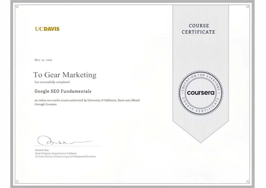 Award And Certificates - ToGearMarketing